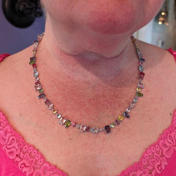 Swarovski Like Multi-colored Necklace. Gema. Contemporary Look Crystal ...