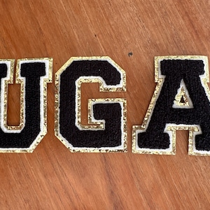 Black 3.12 Chenille Letters, Gold Glitter, Varsity Letter Iron on Patch ...