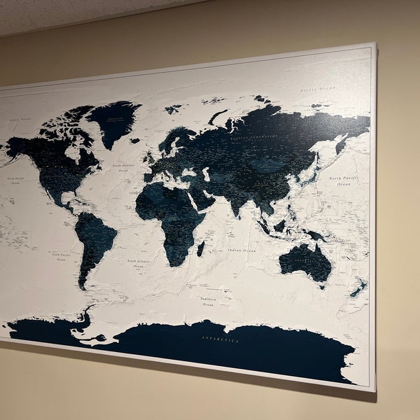 Personalized World Travel Map With Push Pins, Teal Blue Art of Places I ...