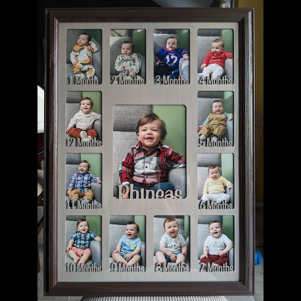 Baby First Year Picture Frame - 4x6 Pictures 8x10 Center - Personalized ...