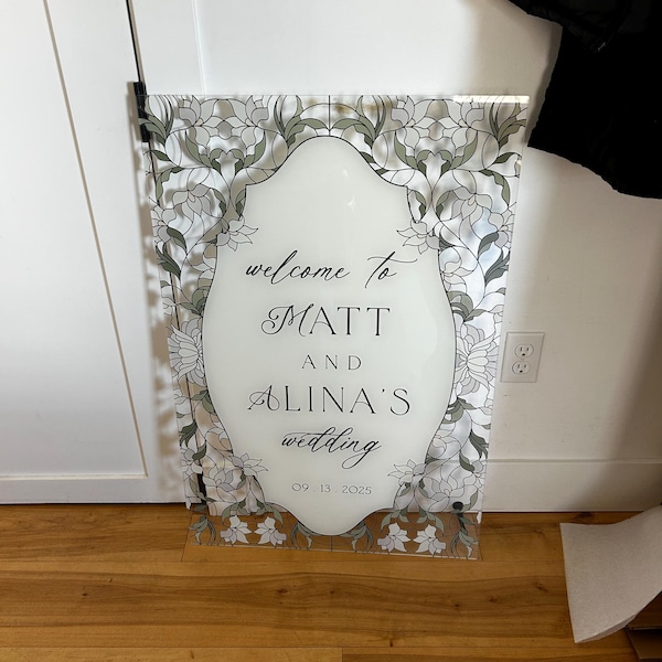 Stained Glass Wedding Sign, Cream Floral Wedding Welcome Sign, Mirror ...