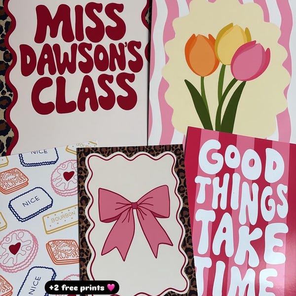 Pink and Red Wavy Wall Print Trio | Trending Posters | Mirrorball Funky ...