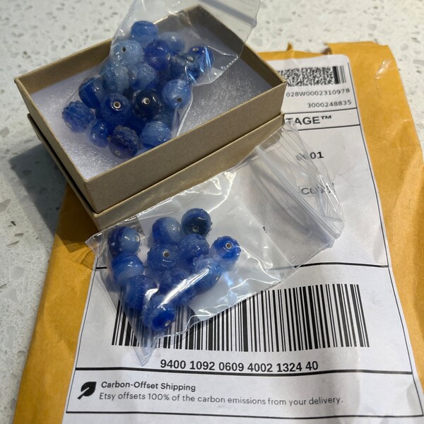 10 Vintage Transparent Teal Green Glass Lozenge Oval Beads, Approx. 15 ...