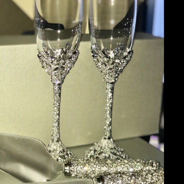 Swarovski Crystal Wedding Toast Set, Champagne Glasses, Weeding ...