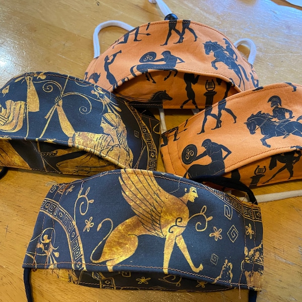 Greek Mythology Fabric - Greek Figures on Orange by Thinlinetextiles ...