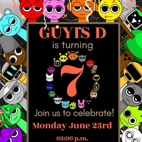 Sprunki Party Invitation Template | Editable Sprunki Party Template ...