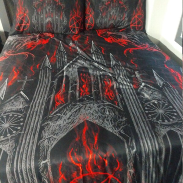 Skull Demon Satanic Pentagram Flame Church 3 Piece Duvet Set Dark Color ...