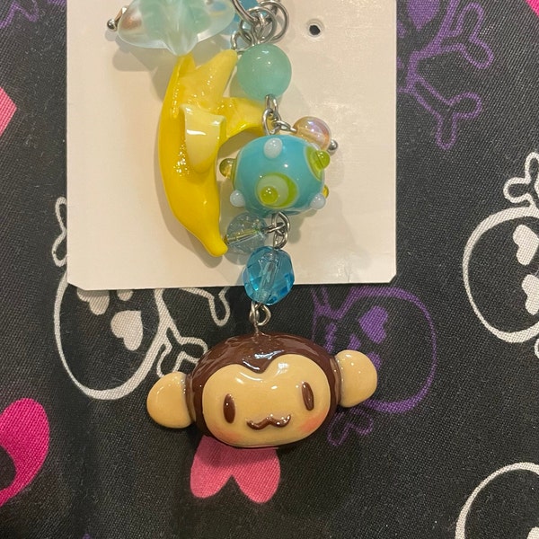 Blushing Monkey & Banana Handmade Phone Charm / Bag Charm / Keychain - Etsy