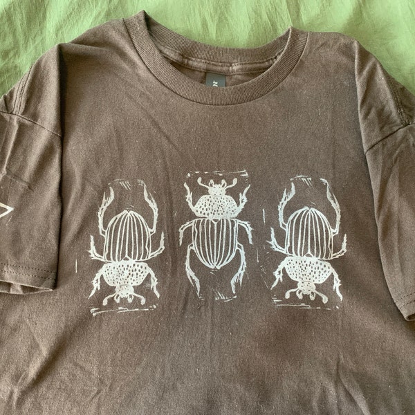 Beetle Blockprint T-shirt With White Ink | Entomology/bug-themed Lino ...