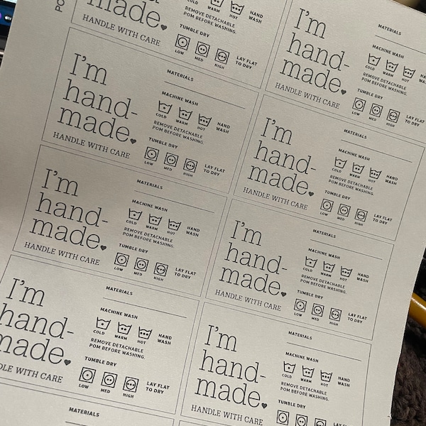 Im Handmade - Printable Care Tags Labels PDF Only - Etsy