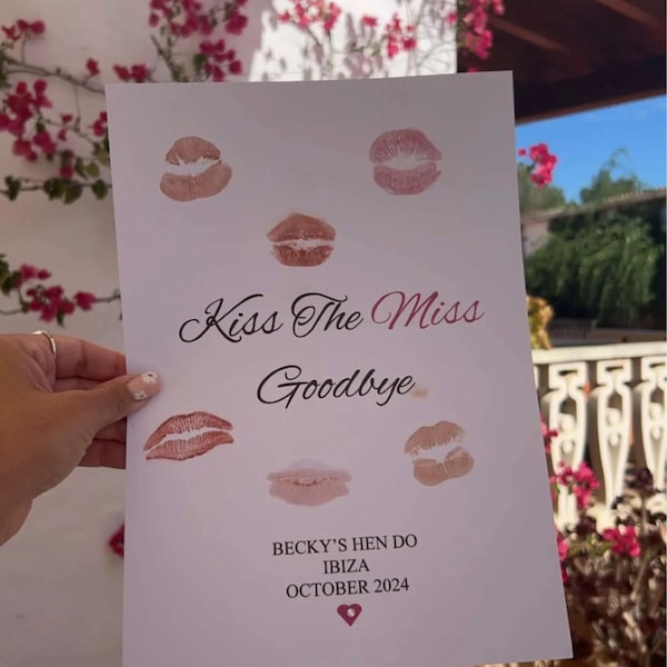 Kiss the Miss Goodbye, Hen Do Keepsake, Hens Night Supplies, Hens Night ...