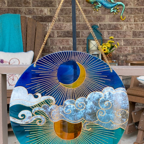 Stained Glass Moon Sun Cloud Suncatcher for Window - Etsy Canada