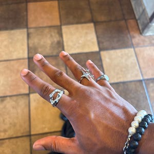 Goblincore Fang Brutalist Ring With Pearl Thorns Melted Metal Ring ...