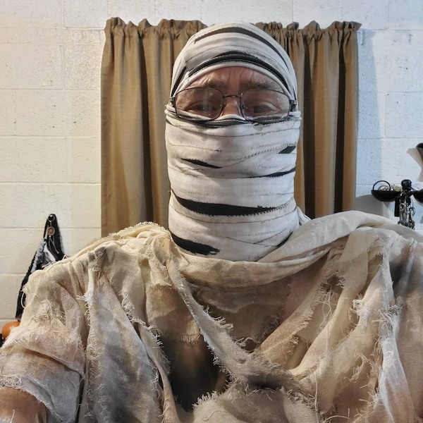 Gray Mummy Gloves Mens Zombie Outfit Ripped Ghost Costume Black Arm ...