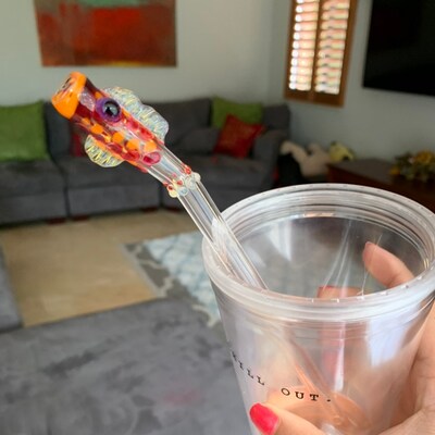 Fish GLASS STRAW Custom Straws Glass Straws Fish Straws Reusable Straws ...