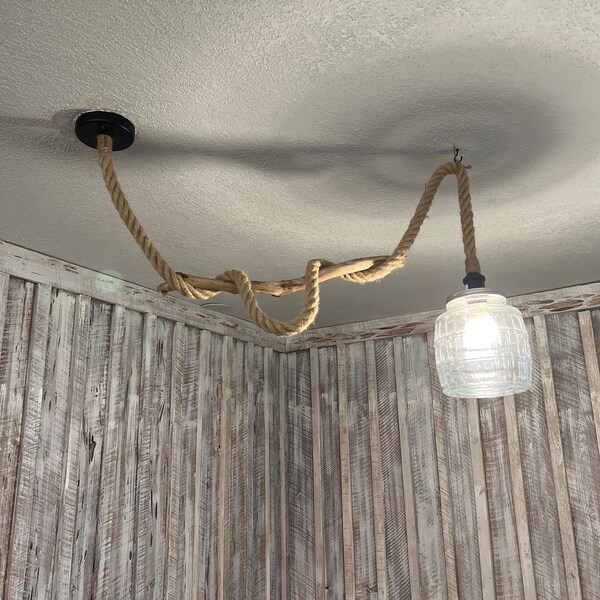 Rope Pendant Light- White Cotton Modern Industrial Manila Rope Rustic ...