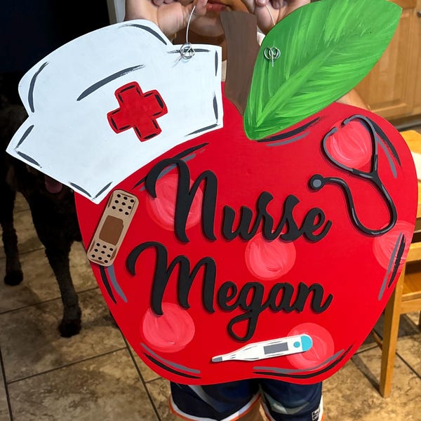 School Nurse Apple Door Hanger - Etsy