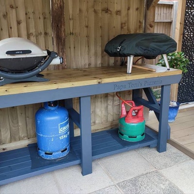 Indoor/outdoor Wooden Workbench. Garden Work Table. Bbq/pizza Oven ...