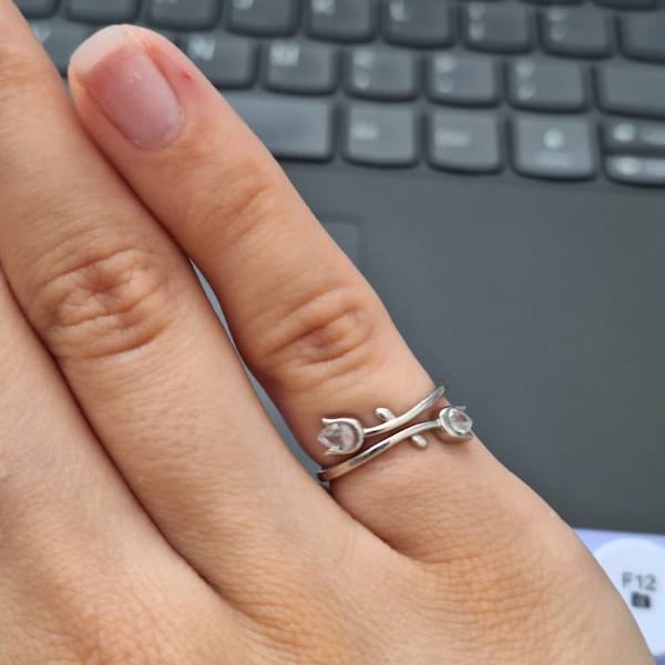 PERIMADE Tulip Flower Stacking Ring • Delicate Gold Tulip Bypass Ring ...