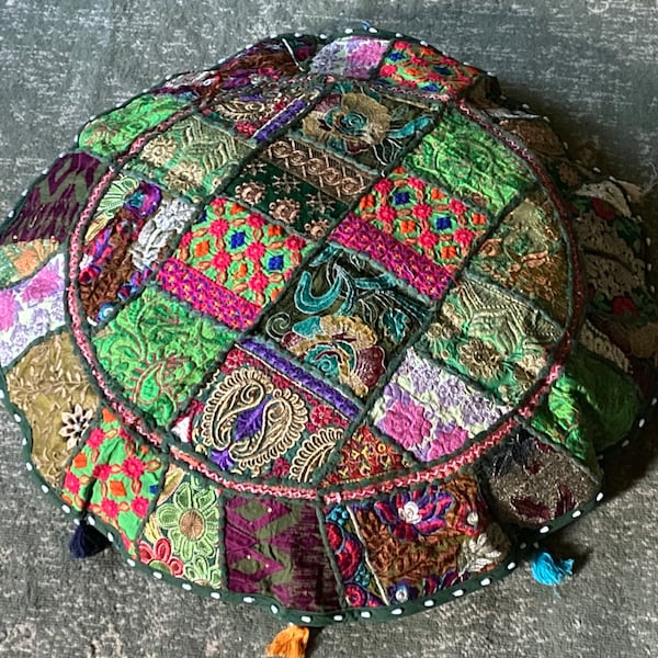 Round Cushions Boho Pillows Cover Patchwork Cushion Floor Cushions Colorful Embroidered Cushions ...