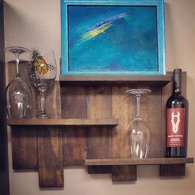 Distressed Wood Bar Shelf Wall Mount Decor Handmade - Etsy