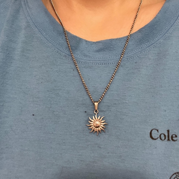 18k Gold Sun Pendant Necklace Mans Pendant Mens Necklace Mens Sun Star ...