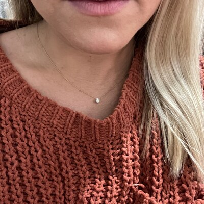 Attached Diamond on Chain, 14kt Gold Diamond Necklace, Diamond ...