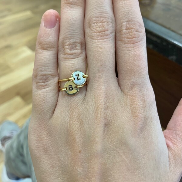 Stamped Initial Ring, Gold Letter Ring, Brass Ring, Personalized Ring ...