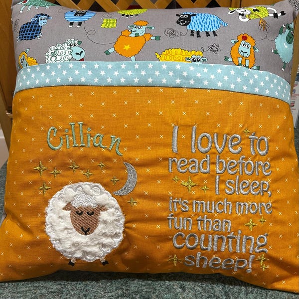 Bedtime Counting Sheep Reading Cushion Book Pocket Pillow Embroidery ...