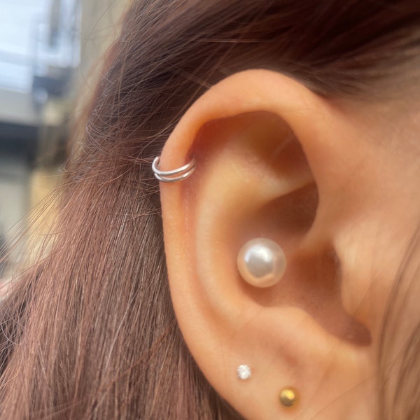 Double Helix Hoop, Sterling Silver Helix Piercing, Conch Hoop, Tiny ...