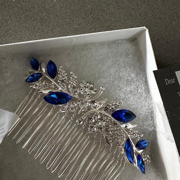 Blue Sapphire Hair Piece Crystal Hair Comb Floral Bridal Hair ...