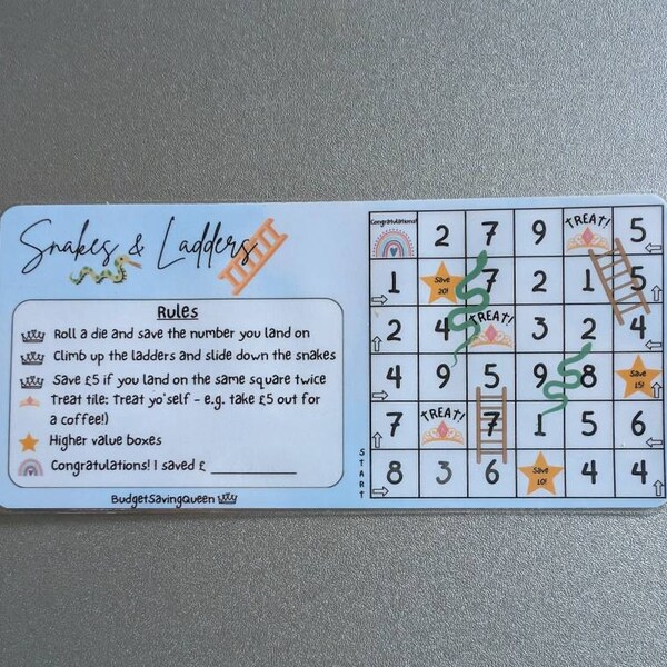 Snakes and Ladders Saving Game, Savings Challenge Game, Cash Stuffing ...