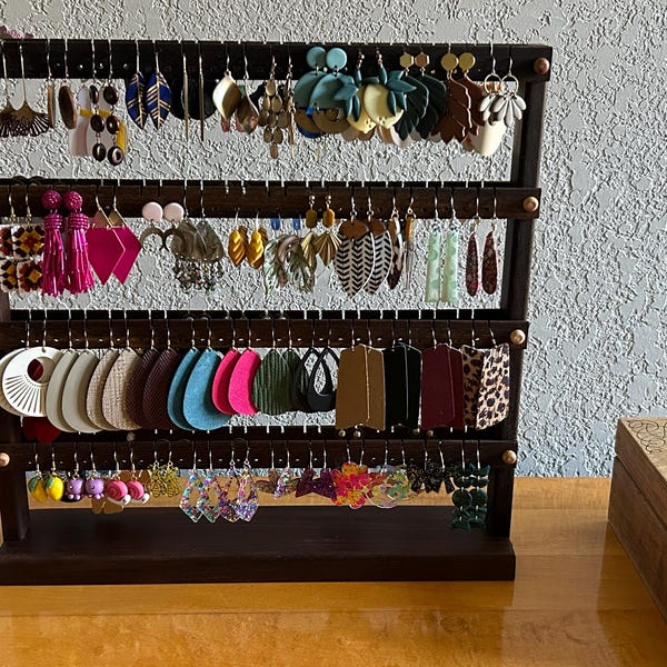 Peruvian Walnut Double-sided Earring Holder, Jewelry Display Stand ...