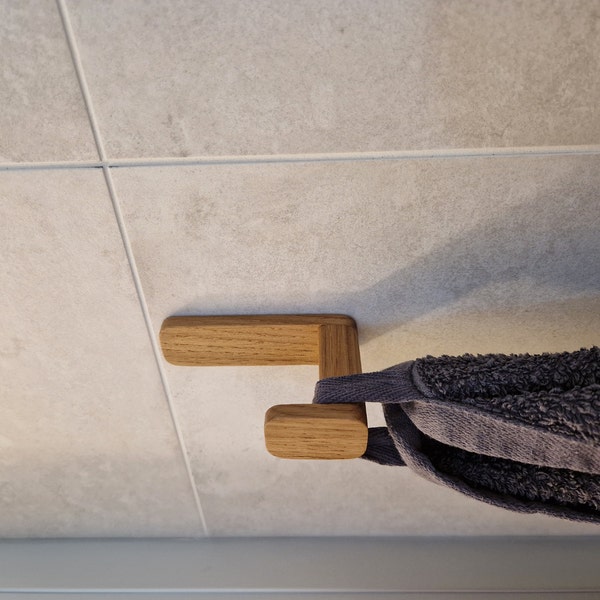 Self-adhesive Oak Wooden Rounded Wall Hooks Sets, Danish Oil Finish ...