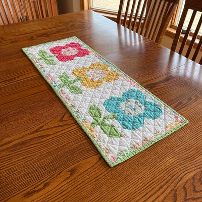 Table Runner, Blue, Green, Peach, Spring, Easter, Table Topper, Bunny, Rabbit, Quilted, Handmade ...