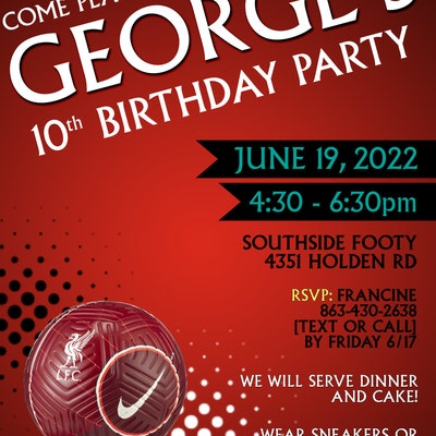 LIVERPOOL FC Digital and Printable Football Birthday Invites - Etsy