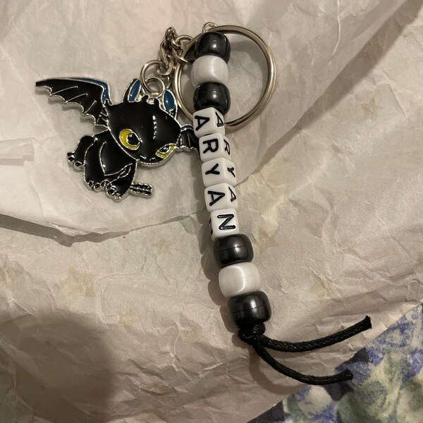 Personalised Name Key Chain Toothless Dragon Charm Keyring Chain Enamel ...