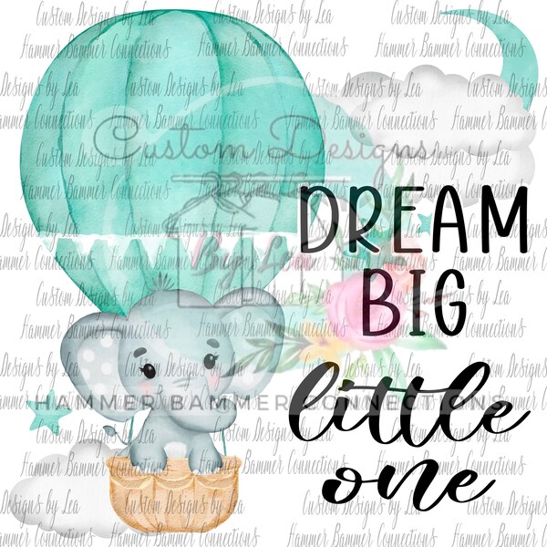 Mint Elephant Hot Air Balloon Clip Art, Sublimation, Boy Baby Shower ...
