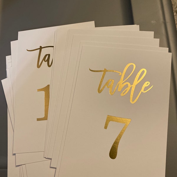 PRINTED Premium GOLD Foil Wedding Table Numbers, 4x6 Calligraphy Foil ...