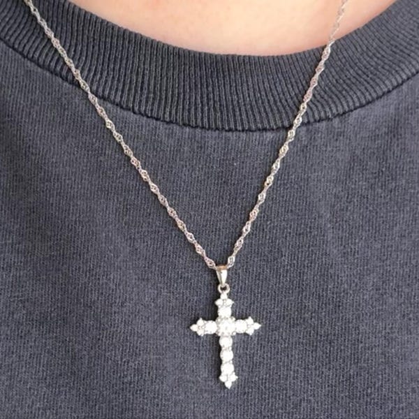 Rose Cross Necklace, Cross and Rose Necklace, Religious Necklace, Cross ...