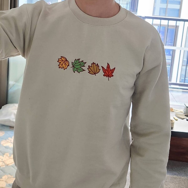 Maple Embroidered Sweatshirt, Fall Leaf Embroidered Sweater, Winter ...