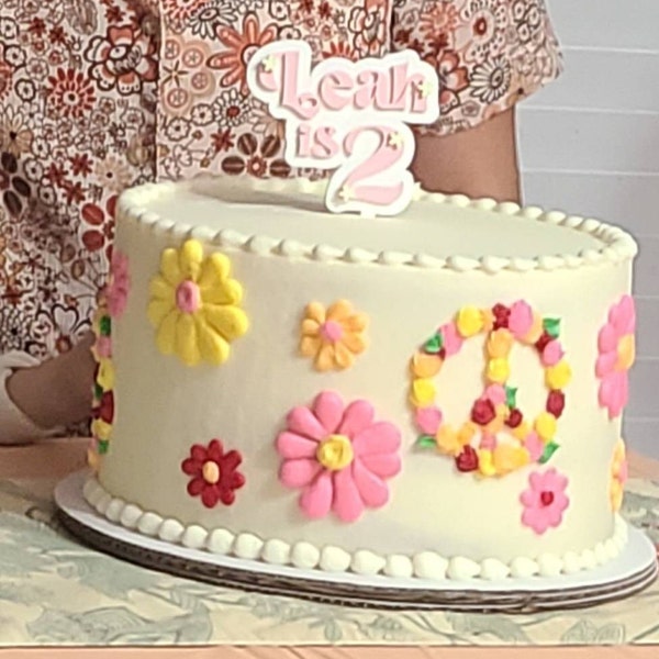 Retro Cake Topper | Hippie | Flower Power | Personalized Cake Topper ...