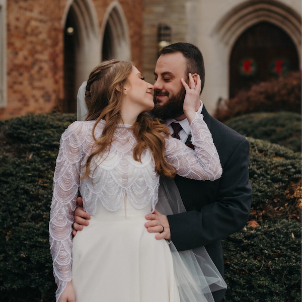 Pearl Beaded Sheer Tulle Pearl Topper/modern Bridal Top/white Pearls ...
