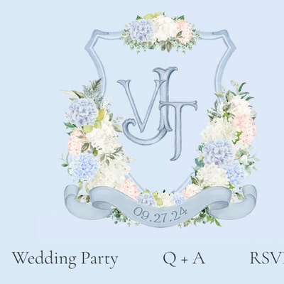 Custom Wedding Crest Logo, Wedding Watercolor Crest Monogram Logo With ...