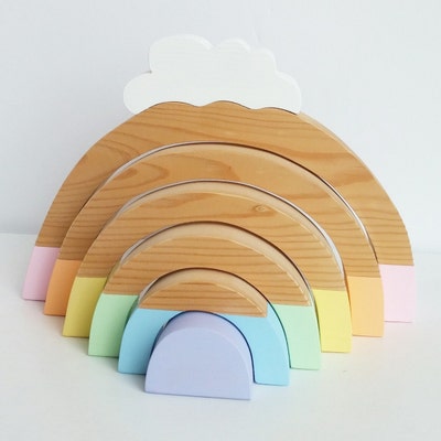 Big Stacker, Rainbow With Cloud, Unfinished Pine - Etsy
