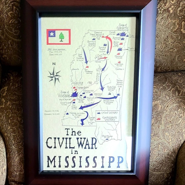 Mississippi Civil War Battles Map - Etsy