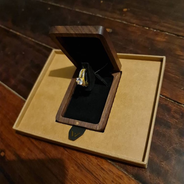 Thin Rotating Engagement Ring Box, Ring Box, Anniversary Gift, Wooden ...