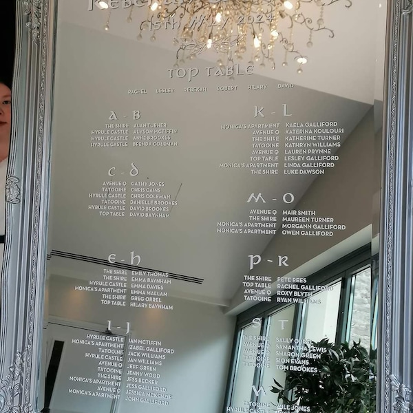Wedding Mirror Table Plan - Alphabetical Seating Chart With Custom ...