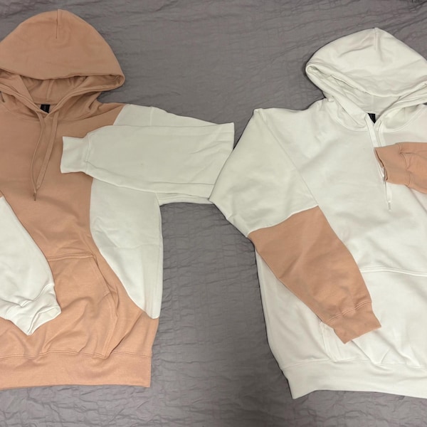 Two Matching Colorblock Hoodies, Military Green & Sand Couple Sweaters ...