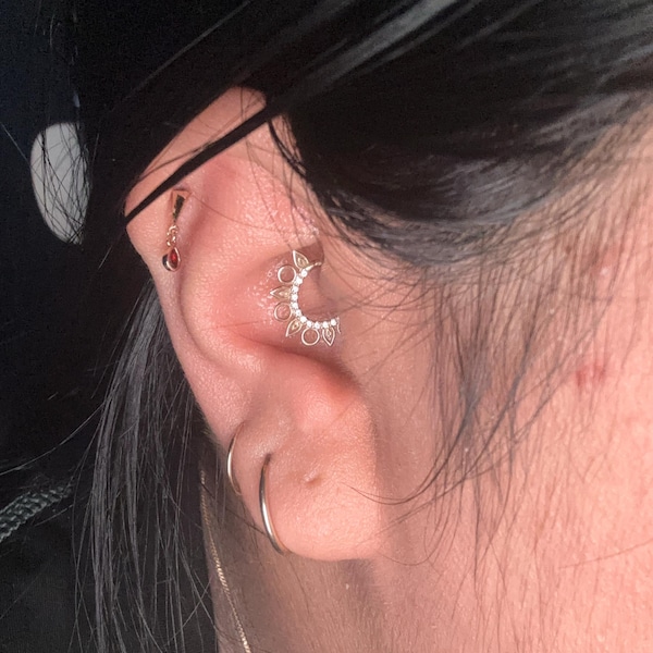 14K Solid Gold Sword Dangle Marquise Internal Threaded Stud Cartilage ...